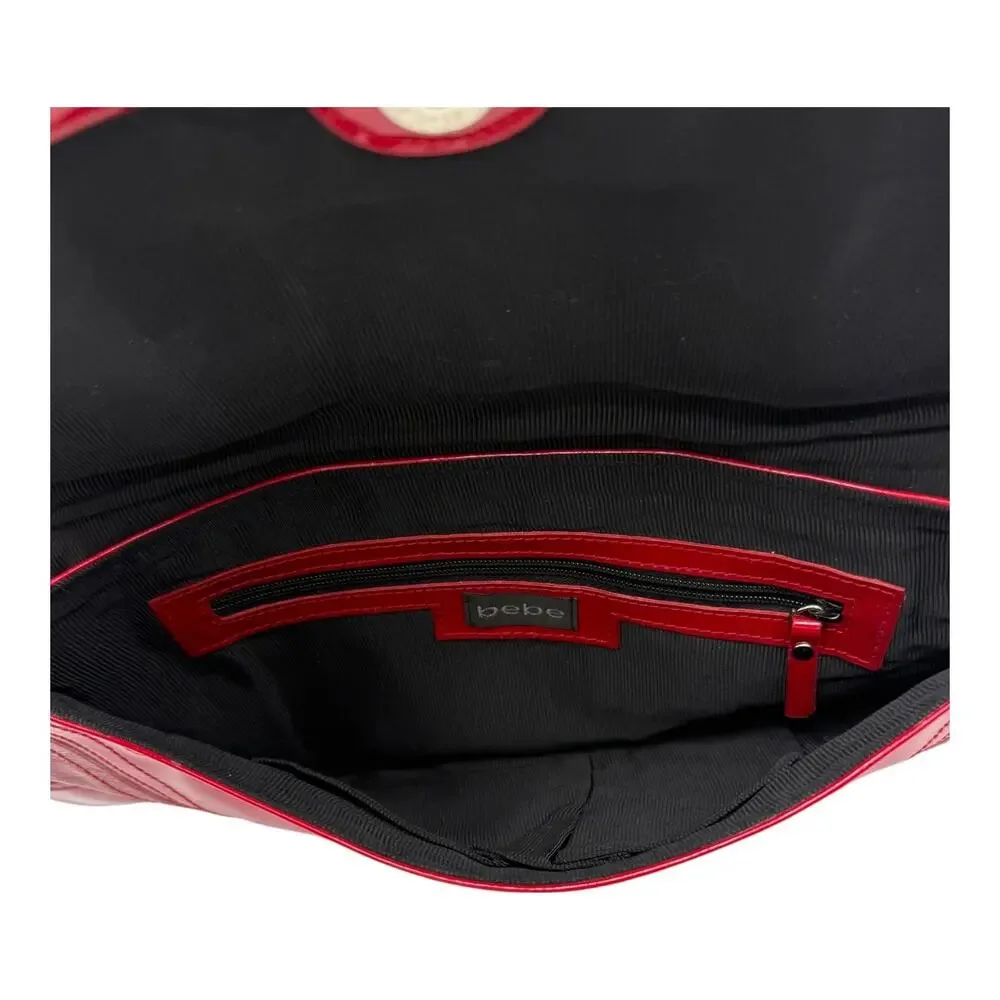 bebe | Bags | Bebe Red Leather And Patent Leather Clutch With Silver ...